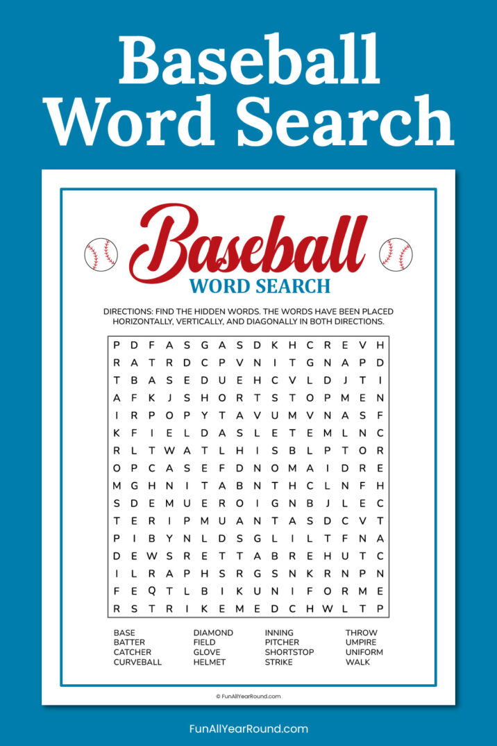 Baseball word search - Fun All Year Round