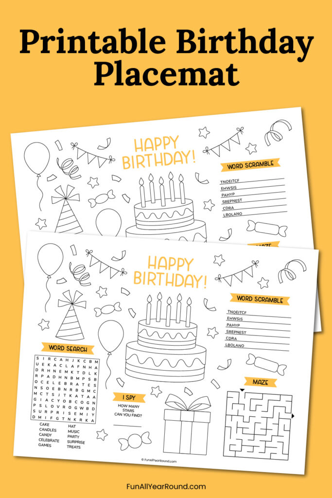 Birthday placemat - Fun All Year Round