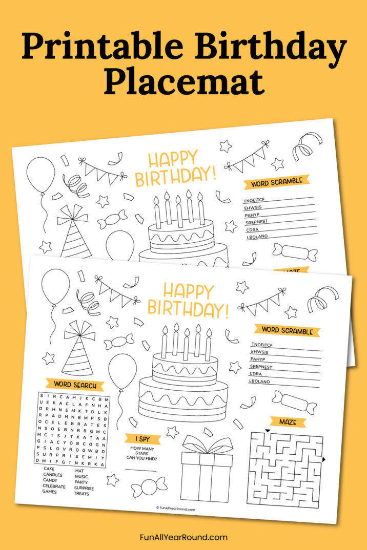 Birthday placemat - Fun All Year Round