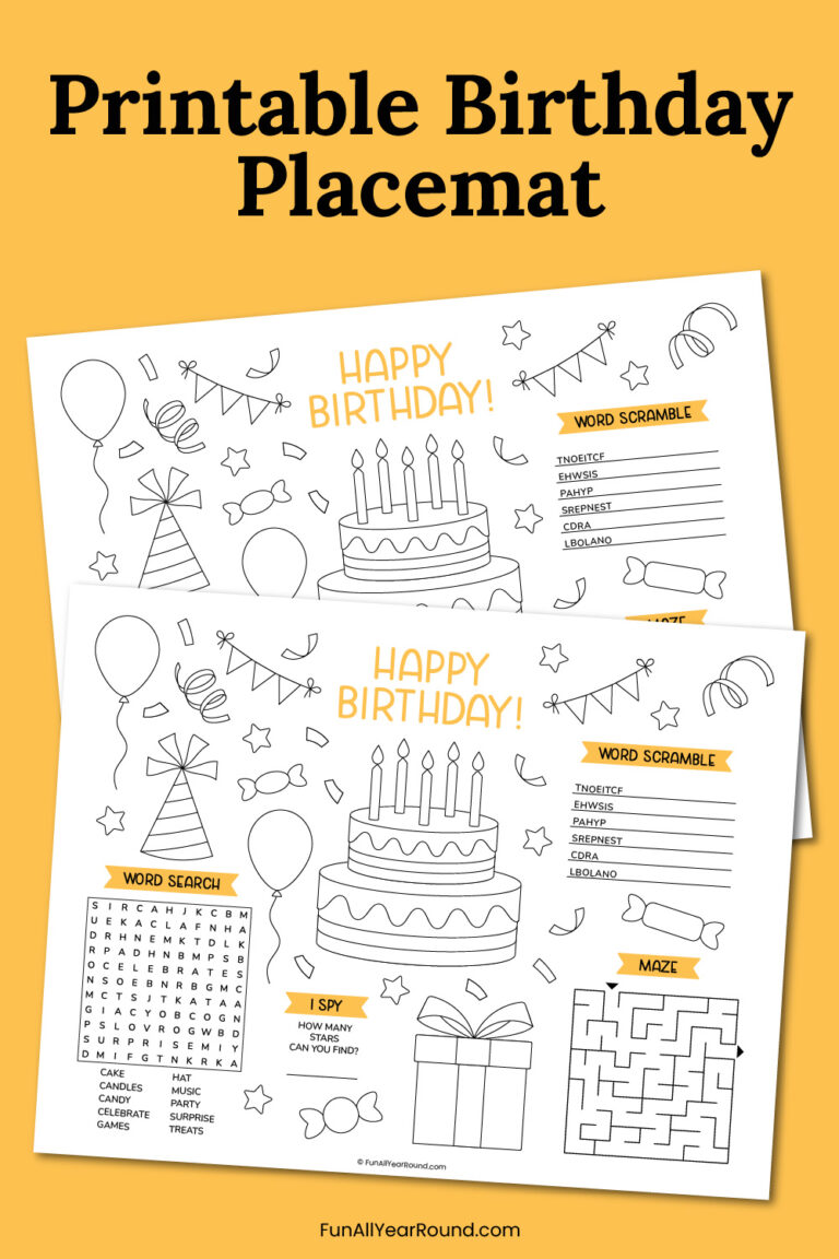 Birthday placemat - Fun All Year Round