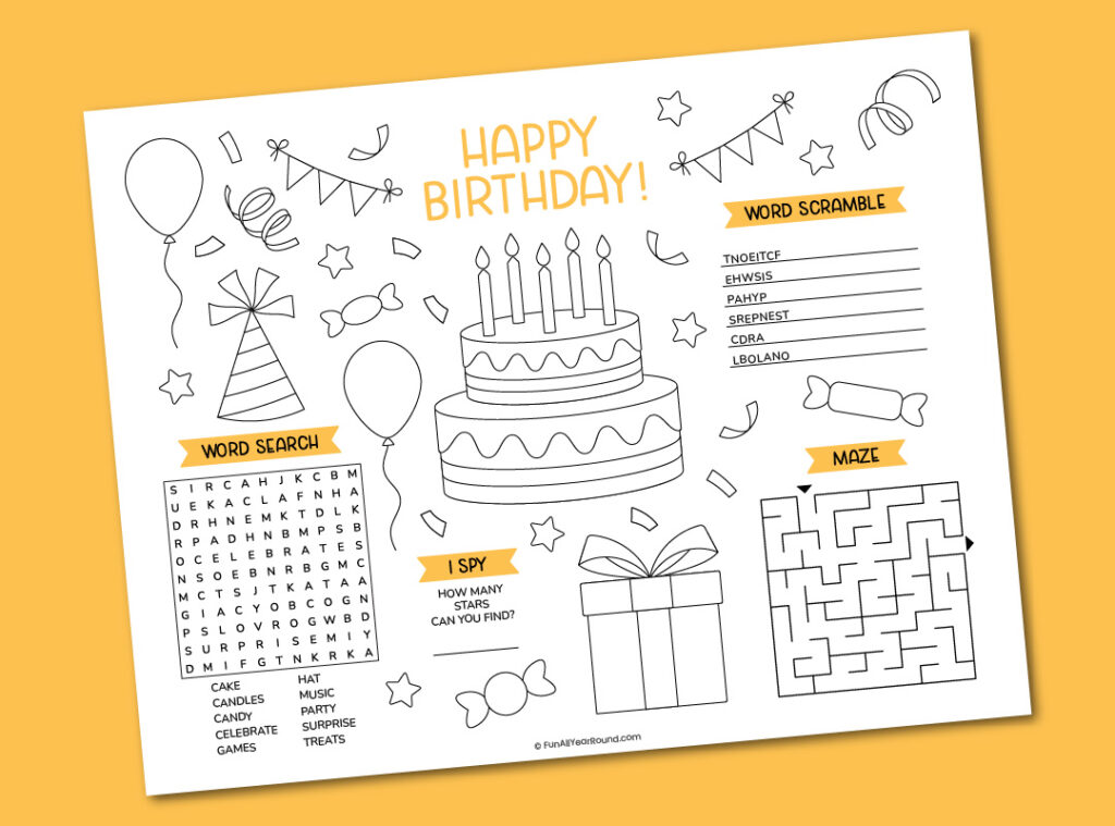 Birthday placemat - Fun All Year Round