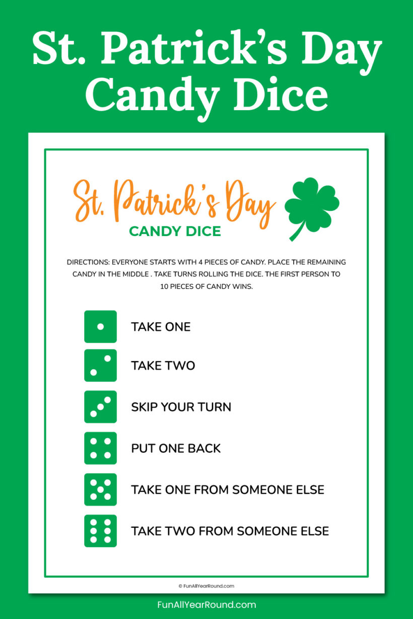 St. Patrick's Day candy dice - Fun All Year Round