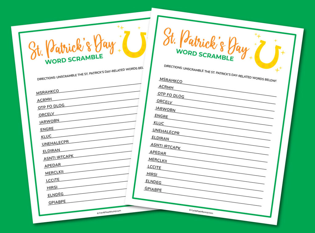 St. Patrick's Day word scramble - Fun All Year Round