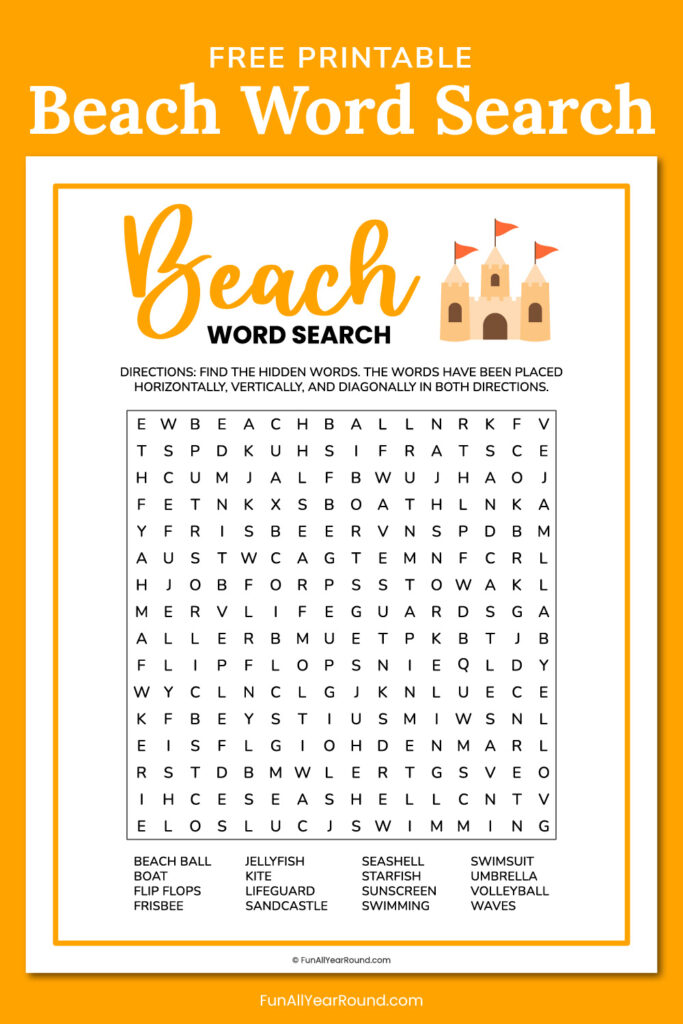 Beach word search - Fun All Year Round