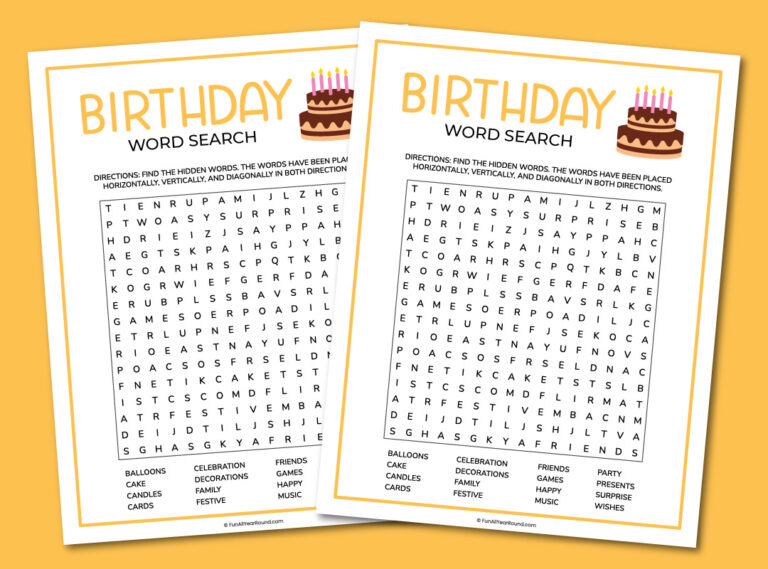 Birthday word search - Fun All Year Round