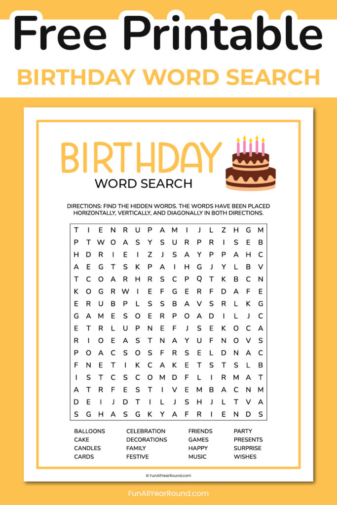 Birthday word search - Fun All Year Round