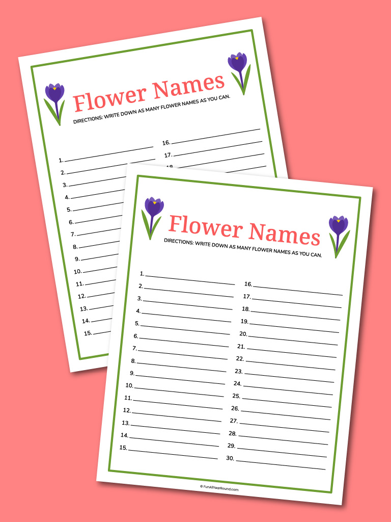 Flower names - Fun All Year Round