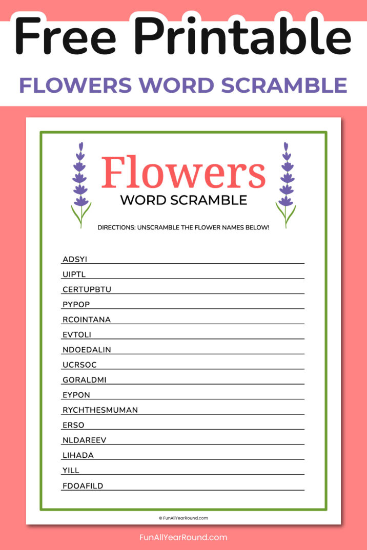 Flowers word scramble - Fun All Year Round