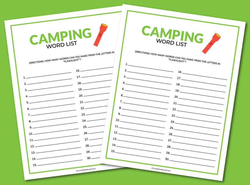 Camping word list - Fun All Year Round