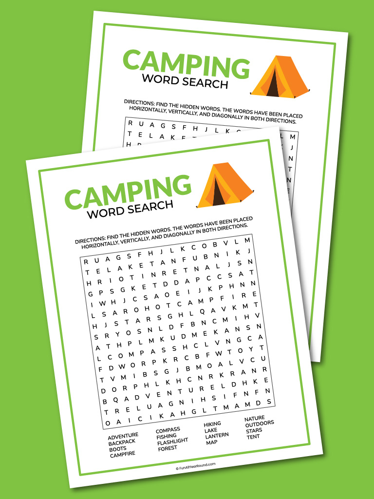 Camping word search - Fun All Year Round