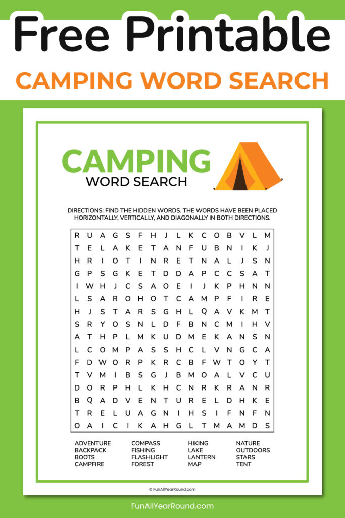 Camping word search - Fun All Year Round