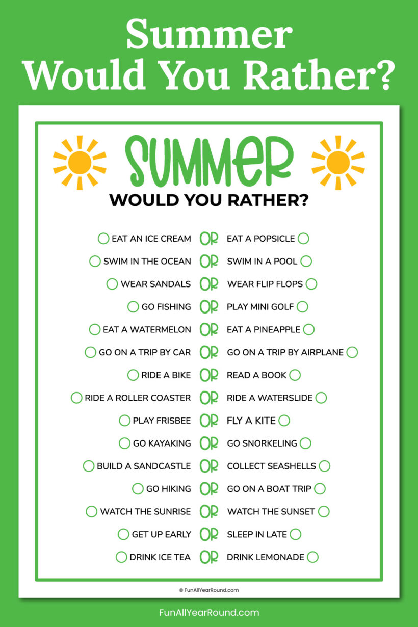 Summer would you rather - Fun All Year Round