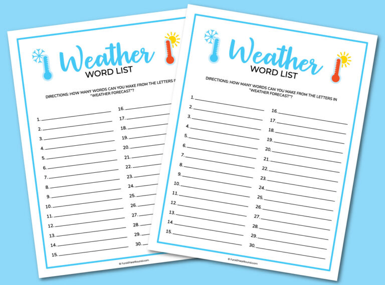 Weather word list - Fun All Year Round
