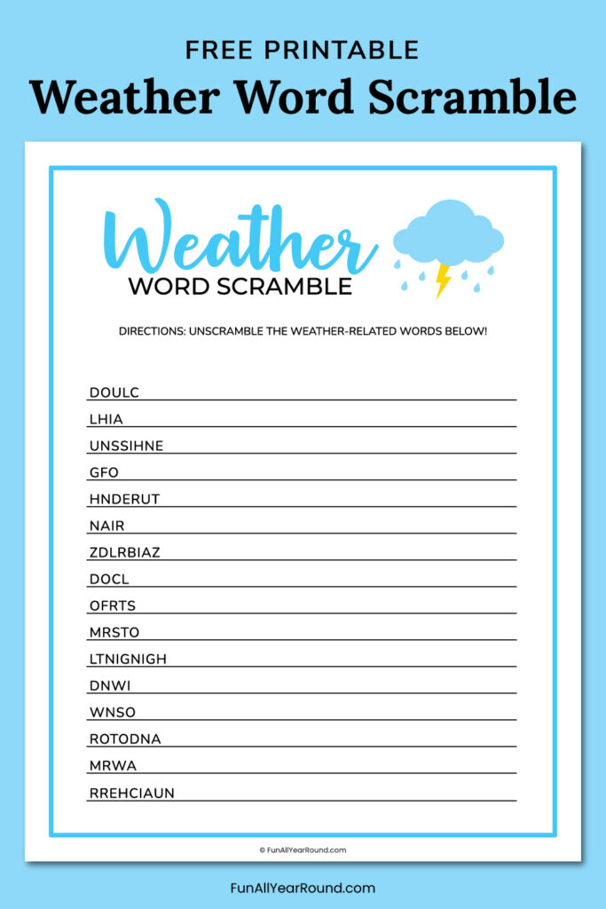 Weather word scramble - Fun All Year Round
