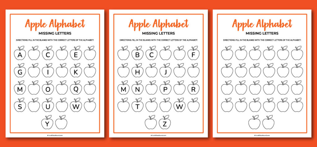 Apple alphabet missing letters worksheets - Fun All Year Round