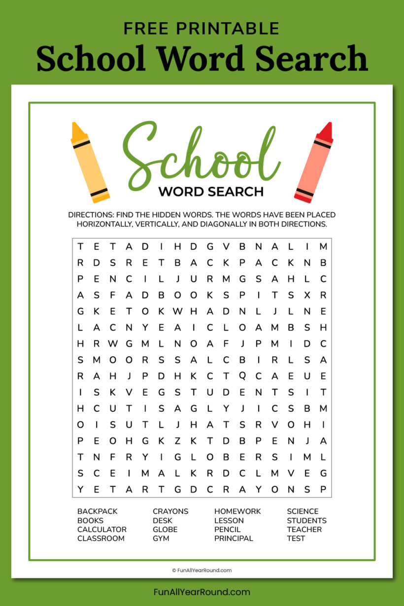 School word search - Fun All Year Round