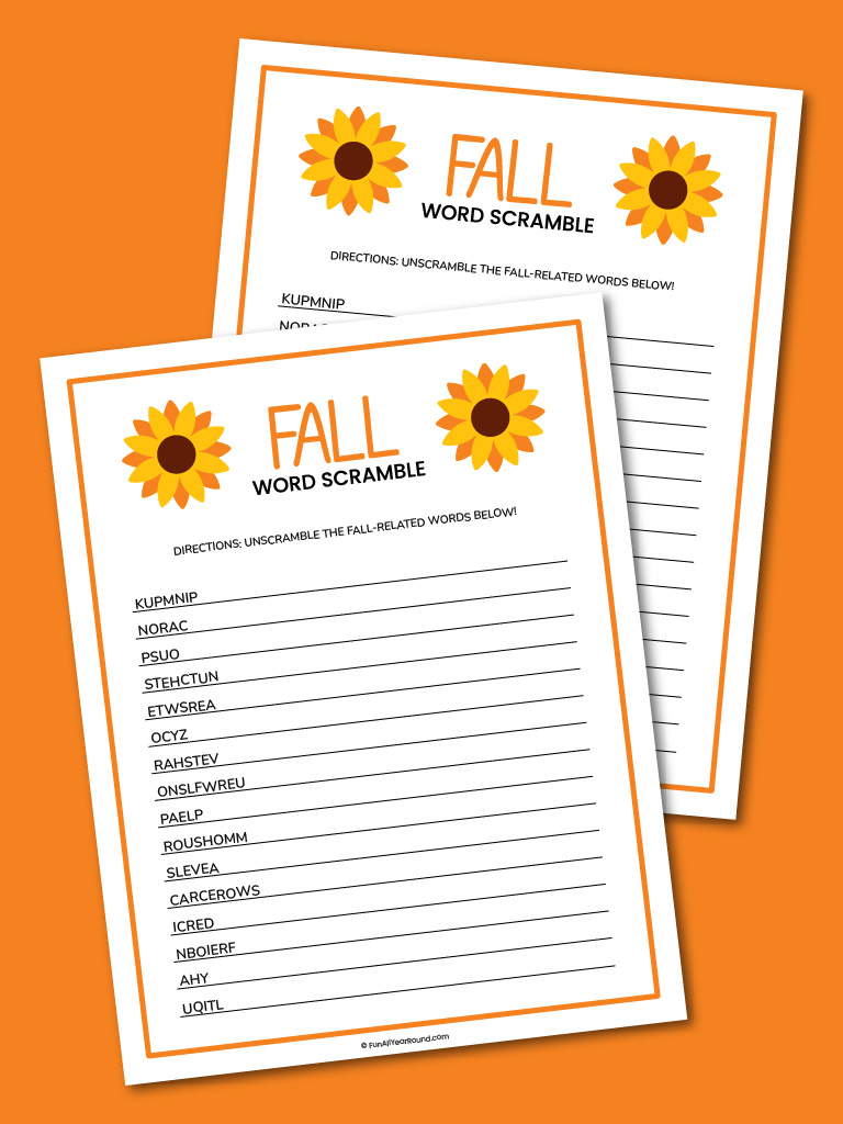 Fall word scramble - Fun All Year Round