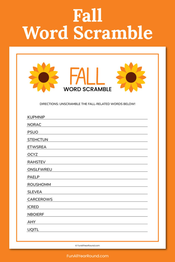 Fall word scramble - Fun All Year Round