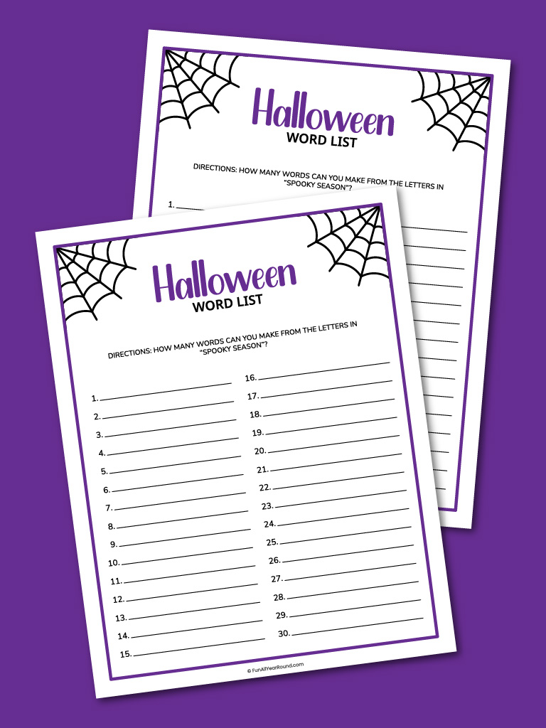 Halloween word list - Fun All Year Round