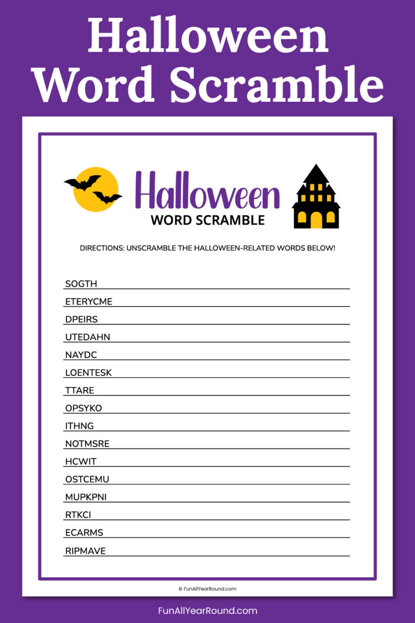 Halloween word scramble - Fun All Year Round