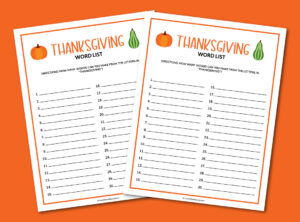 Thanksgiving word list - Fun All Year Round