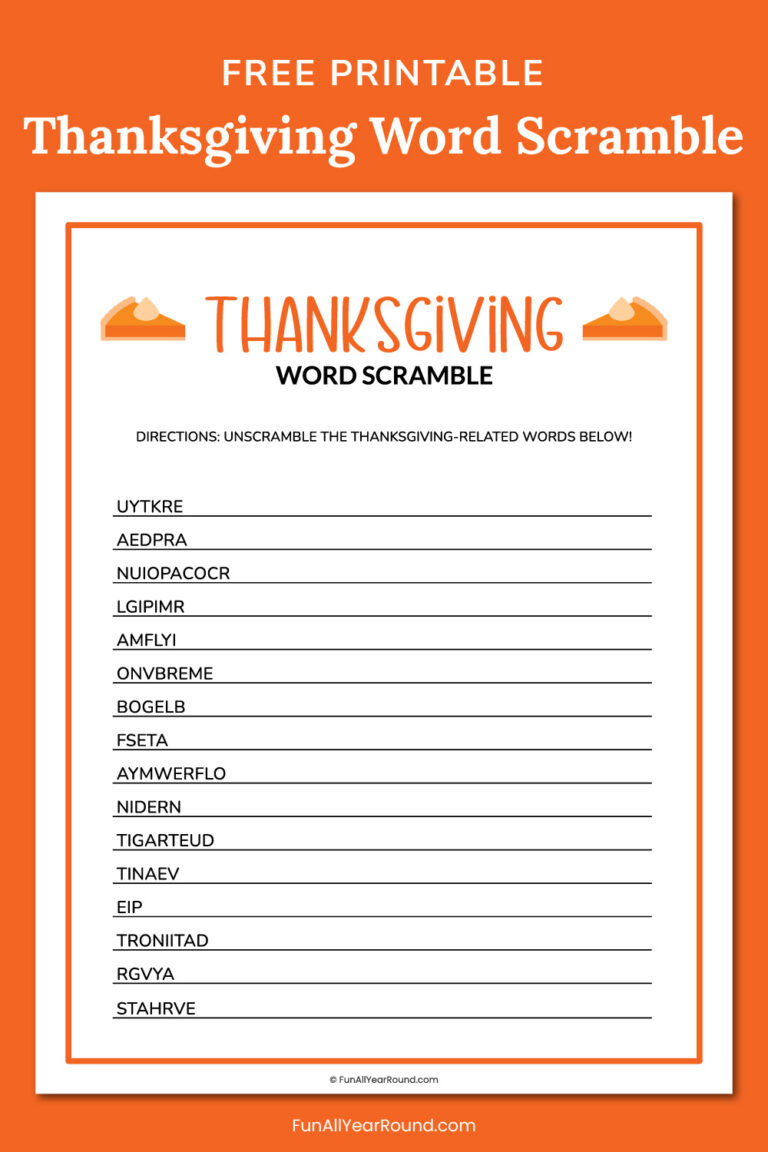 Thanksgiving word scramble - Fun All Year Round