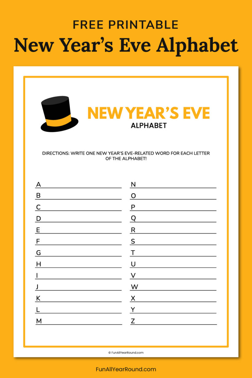 New Year's Eve alphabet game - Fun All Year Round