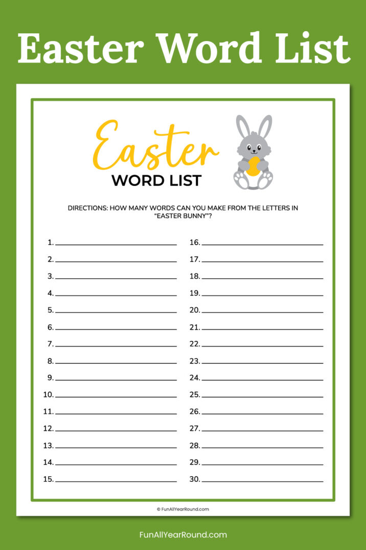 Easter word list - Fun All Year Round