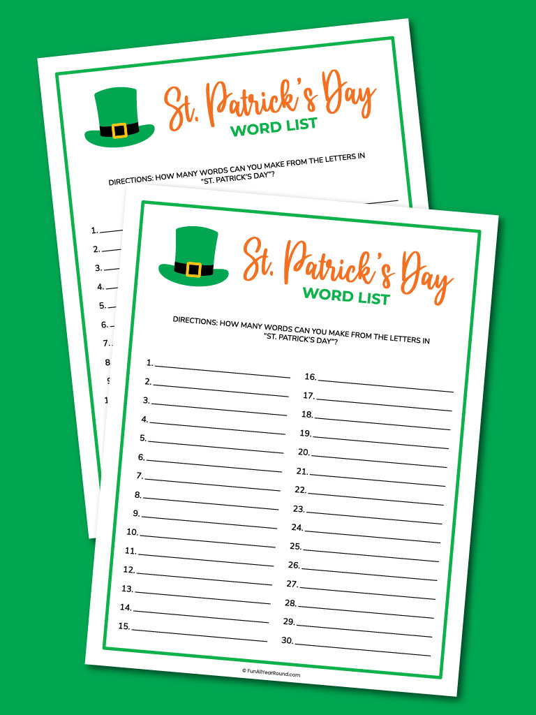 St. Patrick's Day word list - Fun All Year Round
