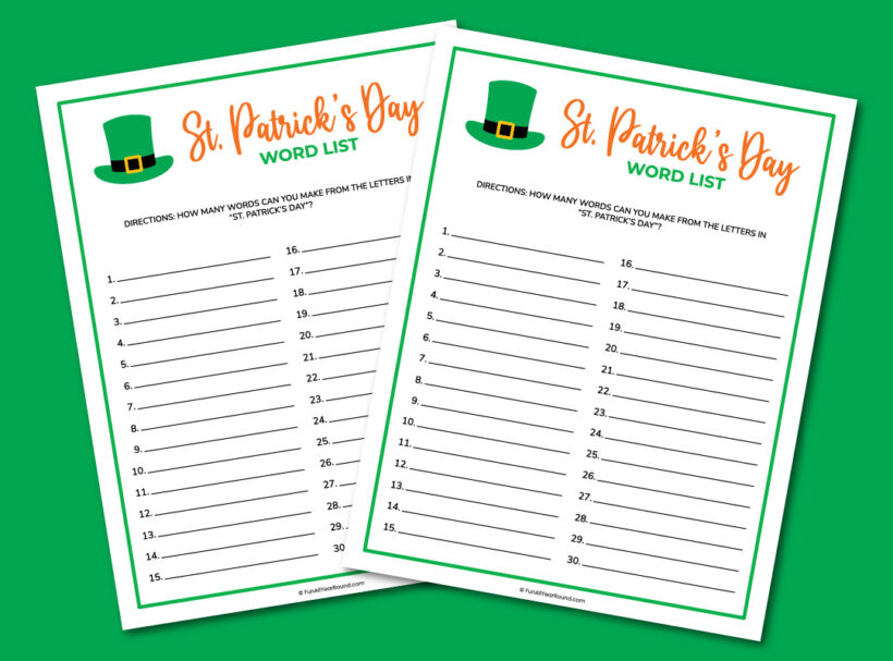 St. Patrick's Day word list - Fun All Year Round